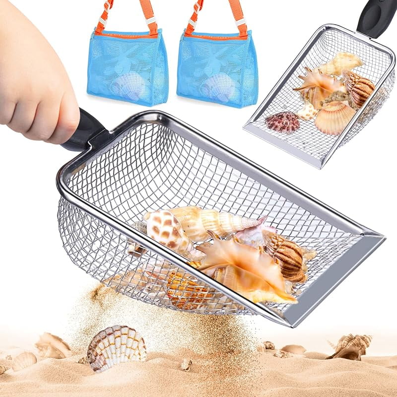 Beach Mesh Shovel with Mesh Beach Bag for Shell Collecting, Kids Filter ...