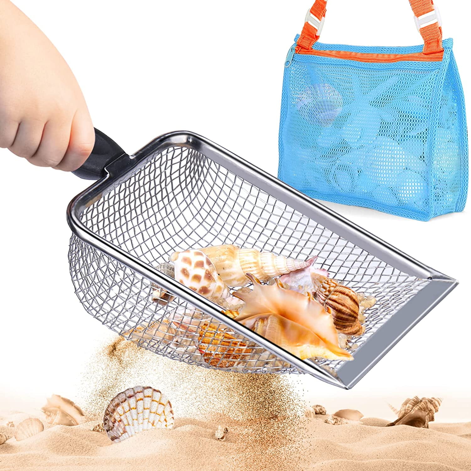 Beach Mesh Shovel with Mesh Beach Bag for Shell Collecting, Kids Filter ...