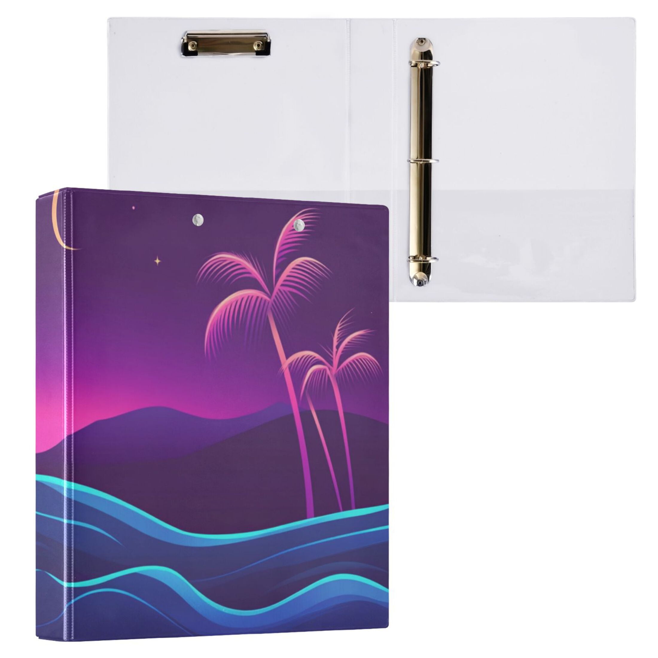 Beach Moon Palm Trees Tropical Night Round Ring Binder 3 Rings 1.5 ...