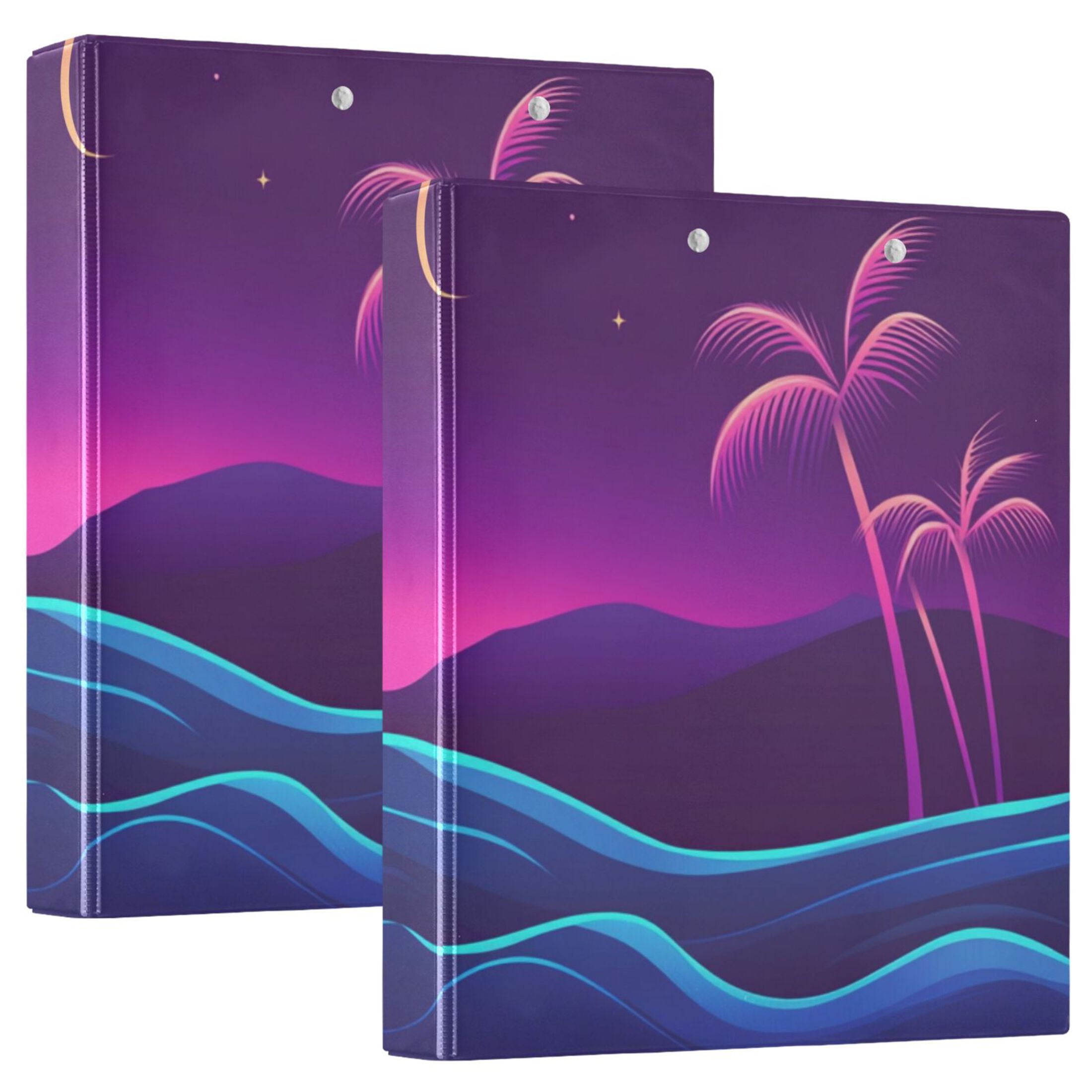 Beach Moon Palm Trees Tropical Night Round Ring Binder 3 Rings 1.5 ...