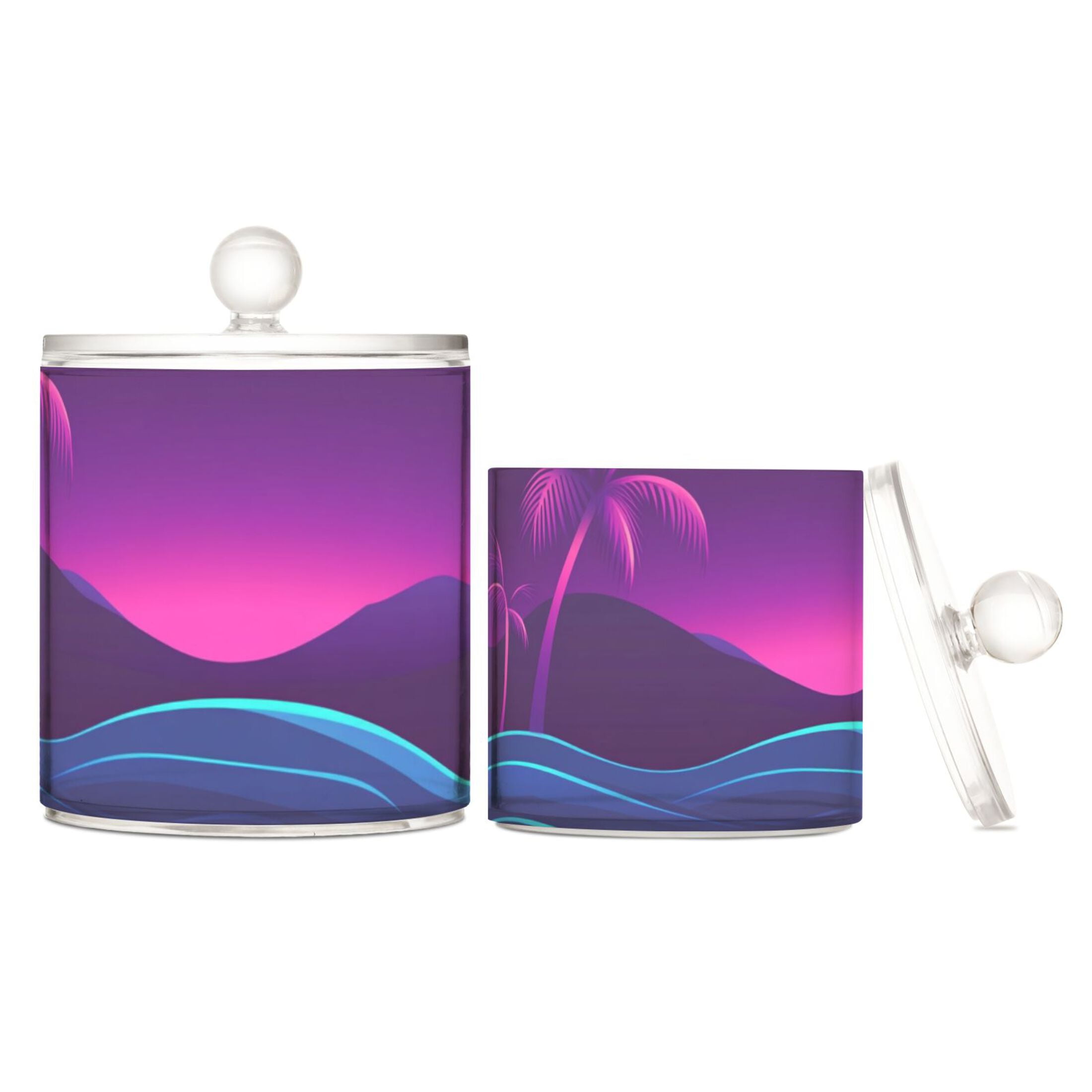 Beach Moon Palm Trees Tropical Night Translucent Plastic Cans Storage ...