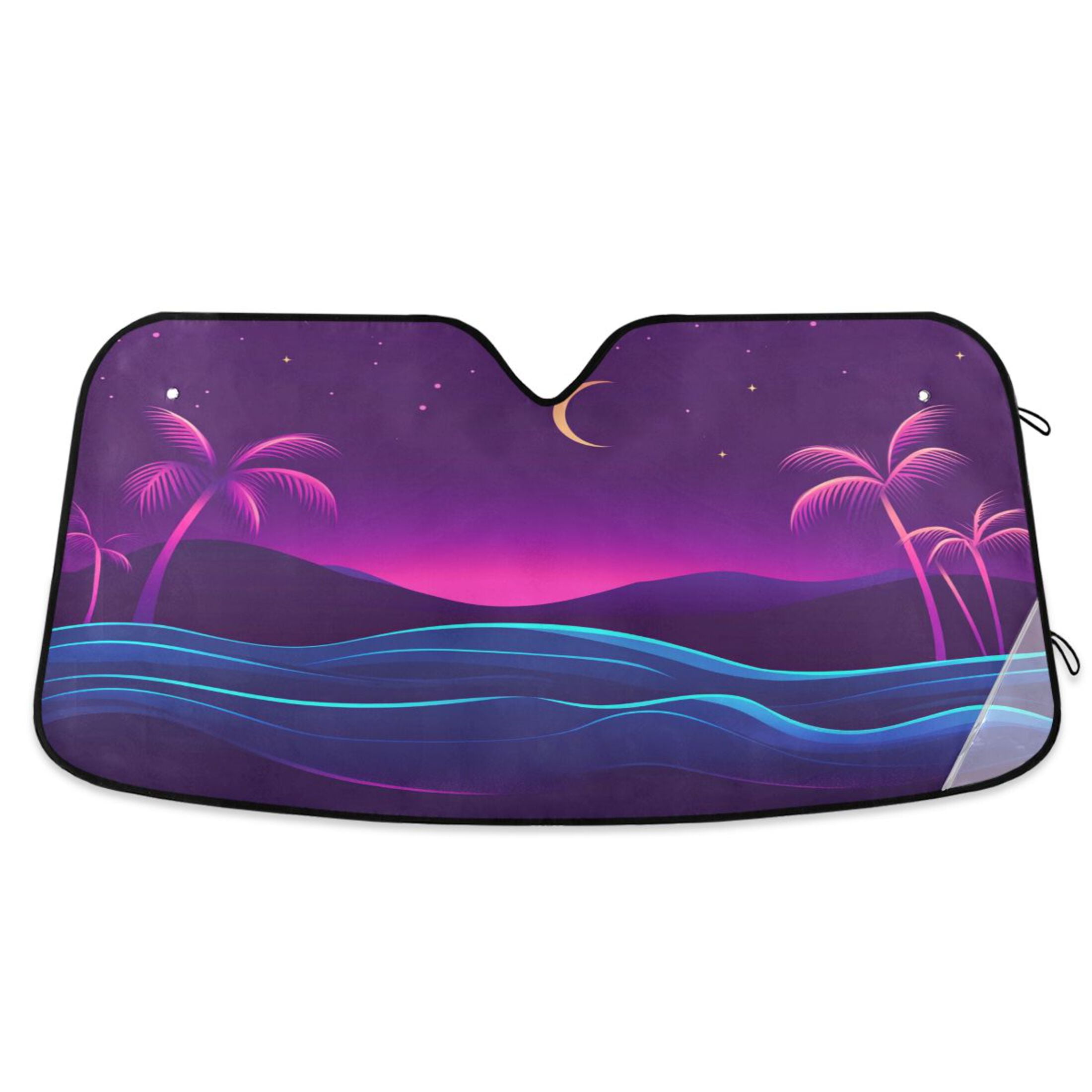 Beach Moon Palm Trees Tropical Night Windshield Sun Shade Automobile ...