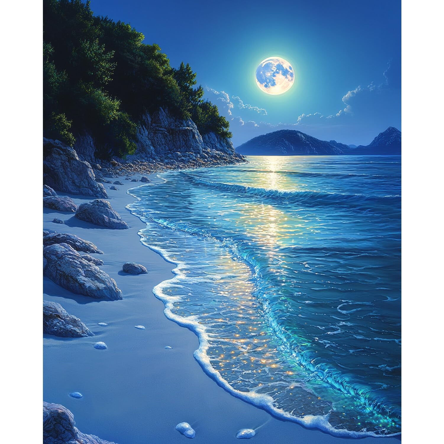 Beach Moonlight Paint by Numbers Kit for Adults Beginner Ocean Oil Painting Kit Adult Paint by ...