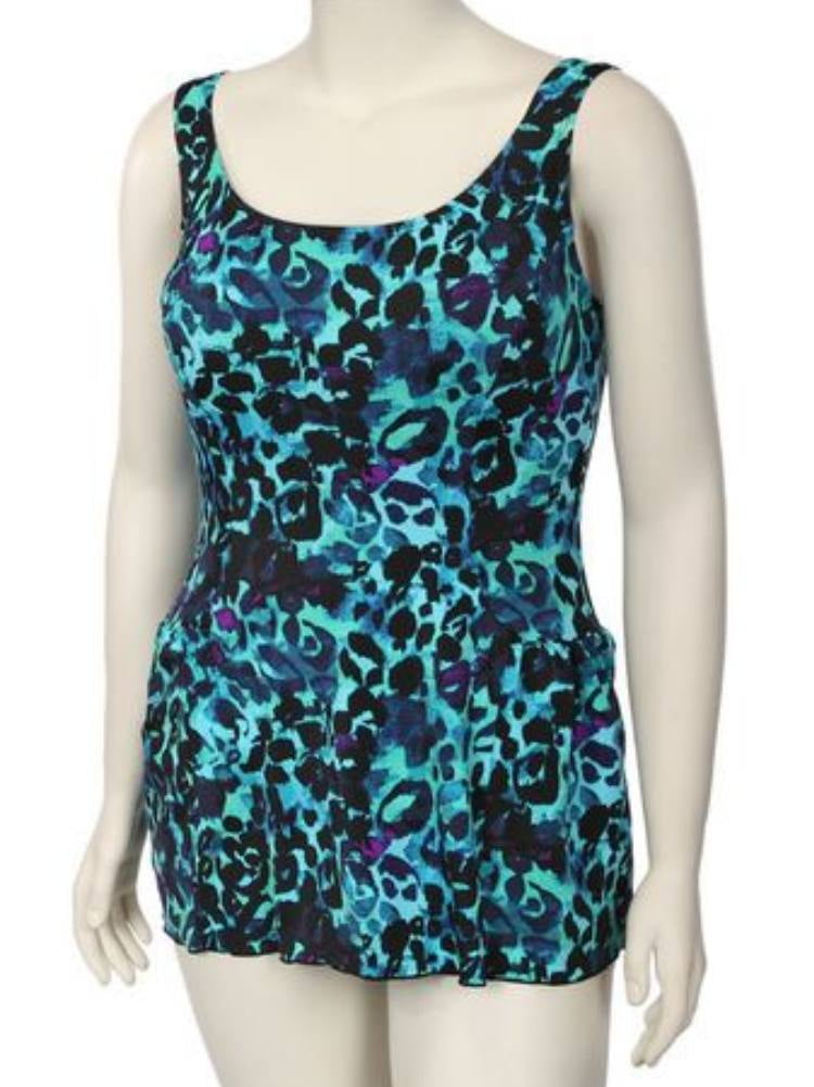 Beach Native Womens Blue Green Leopard Print SwimDress Swim Suit Swim ...