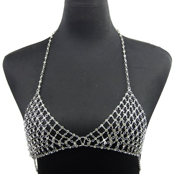 Beach Nightclub Rave Bikini Chest Chains Crystal Bra Chain Silver ...