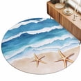 Beach Ocean Area Rugs 4' (Round) Blue Waves Starfish Abstract Floor Rug ...
