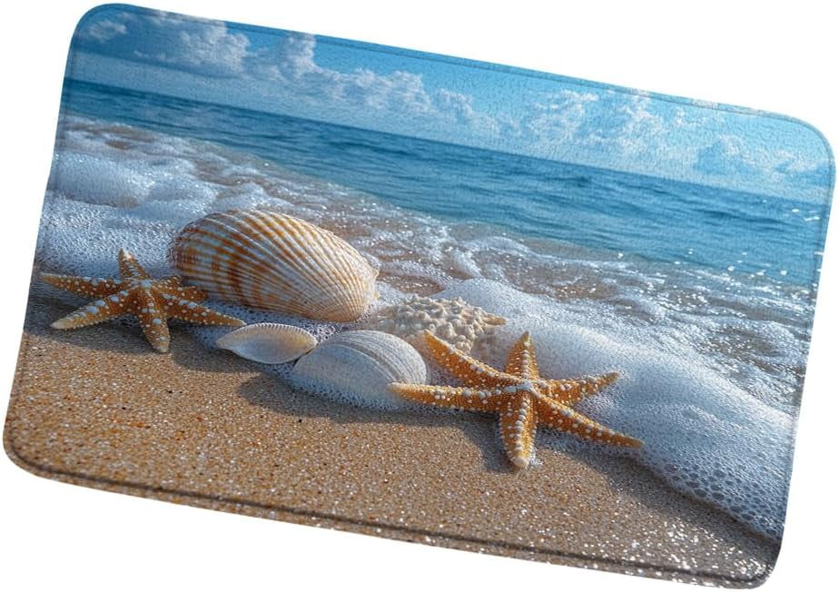 Beach Ocean Bath Mat Starfish Seashell Sea Wave Hawaii Seaside Tropical ...