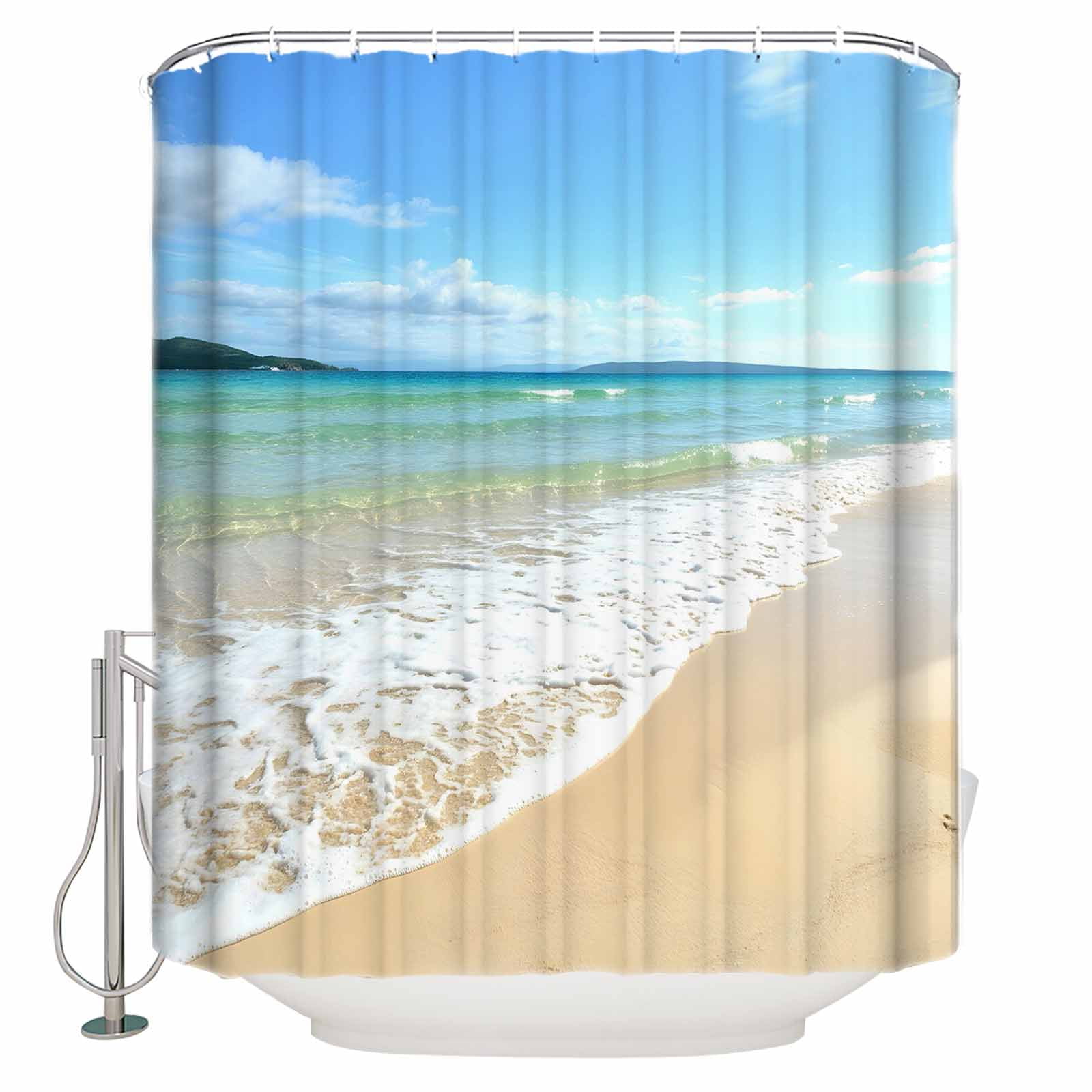 Beach Ocean Bathroom Shower Curtains with 12 Hooks Polyester Waterproof ...