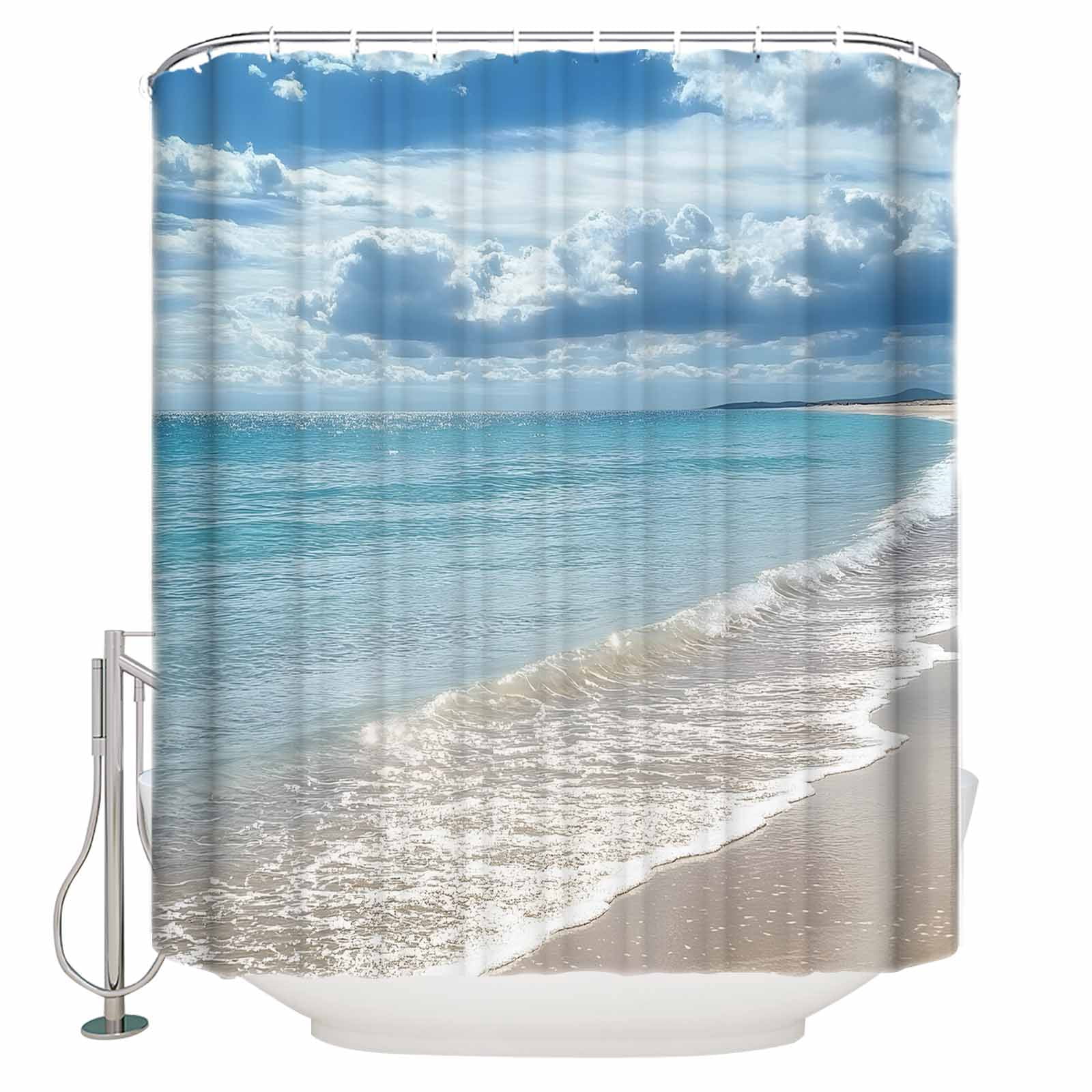 Beach Ocean Bathroom Shower Curtains with 12 Hooks Polyester Waterproof ...