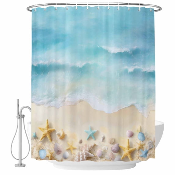 Beach Ocean Bathroom Shower Curtains with Hooks, Abstract Gradient Teal ...