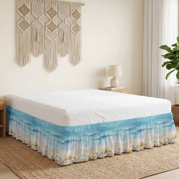 Beach Ocean Bed Skirt 16 Inch Drop, Abstract Gradient Teal Ocean ...