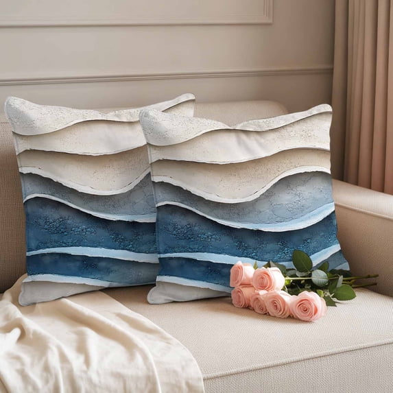 Beach Ocean Blue Gradient Wave Waterproof Throw Pillow Covers Set of 2 ...
