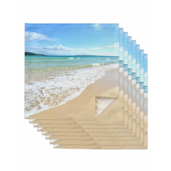 Beach Ocean Cloth Napkins Set of 8 Reusable Dinner Napkins, Nature Sand ...