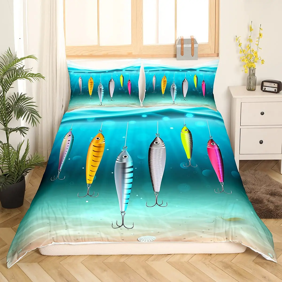 Beach Ocean Duvet Cover Set Hawaiian Palm Tree Waves Bedclothes ...