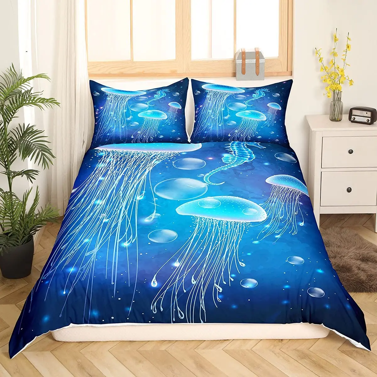 Beach Ocean Duvet Cover Set Hawaiian Palm Tree Waves Bedclothes ...
