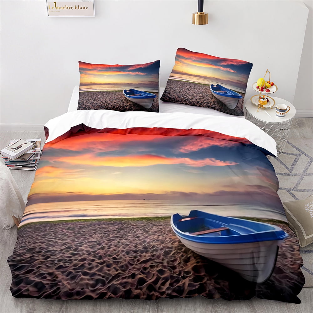 Beach Ocean Duvet Cover Set Sunset Hawaiian Waves Comforter Cover ...
