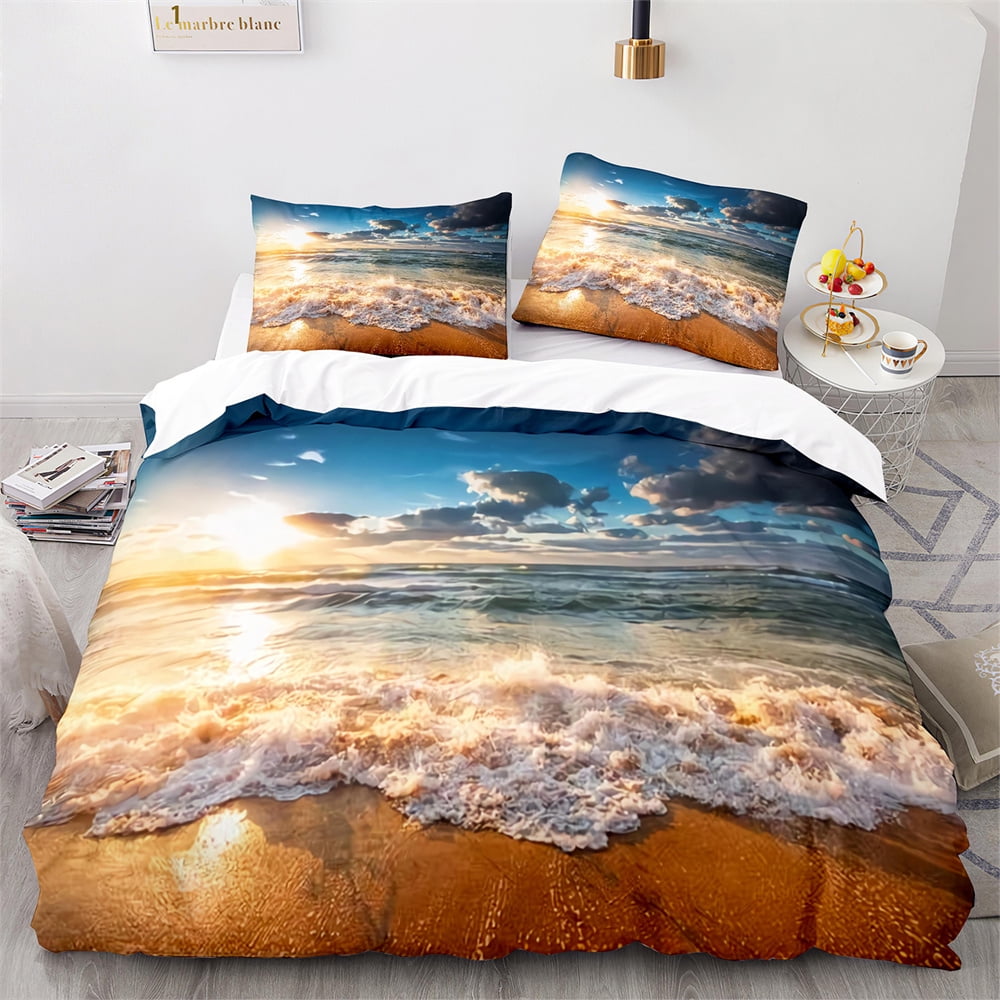 Beach Ocean Duvet Cover Set Sunset Hawaiian Waves Comforter Cover ...
