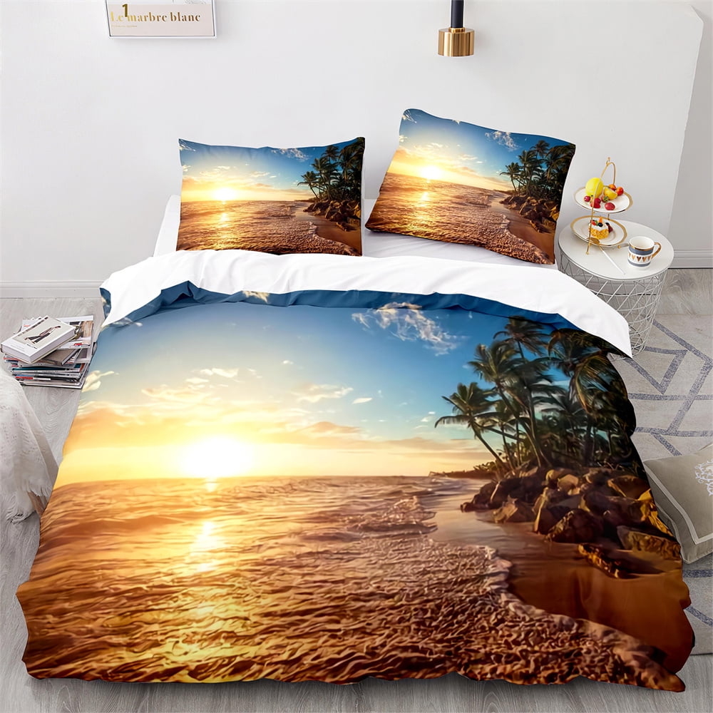 Beach Ocean Duvet Cover Sunset Hawaiian Waves Tropical Island and Sea ...
