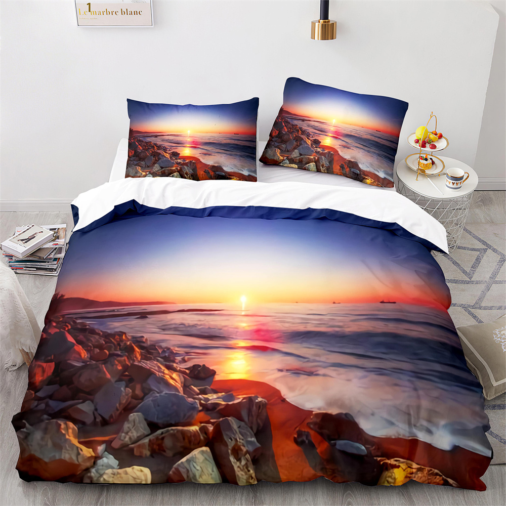 Beach Ocean Duvet Cover Sunset Hawaiian Waves Tropical Island and Sea ...