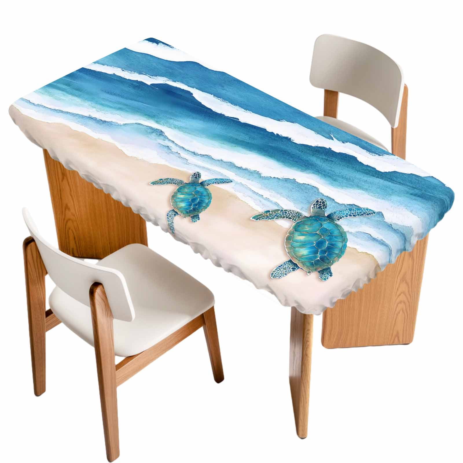 Beach Ocean Fitted Rectangle Tablecloth 32" x 72" Blue Waves Abstract ...