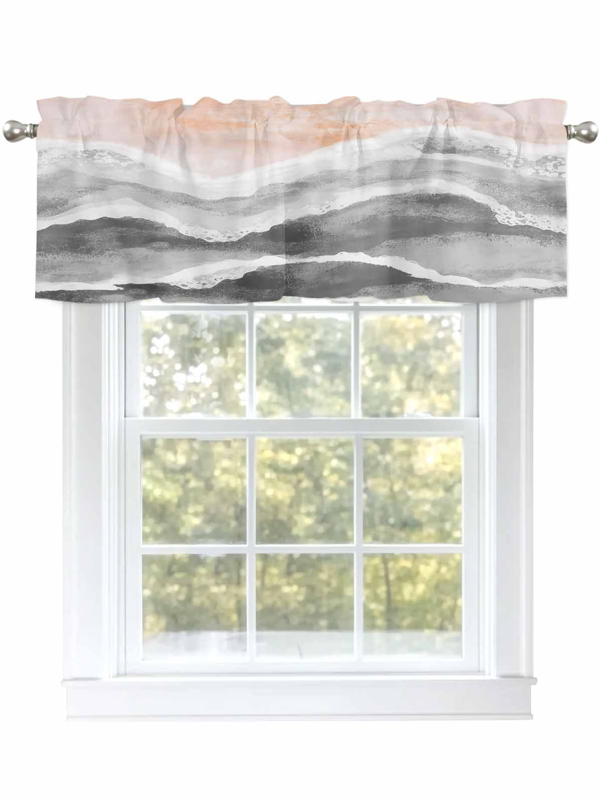 Beach Ocean Gray Curtain Valances for Windows, Gradient Texture Boho ...