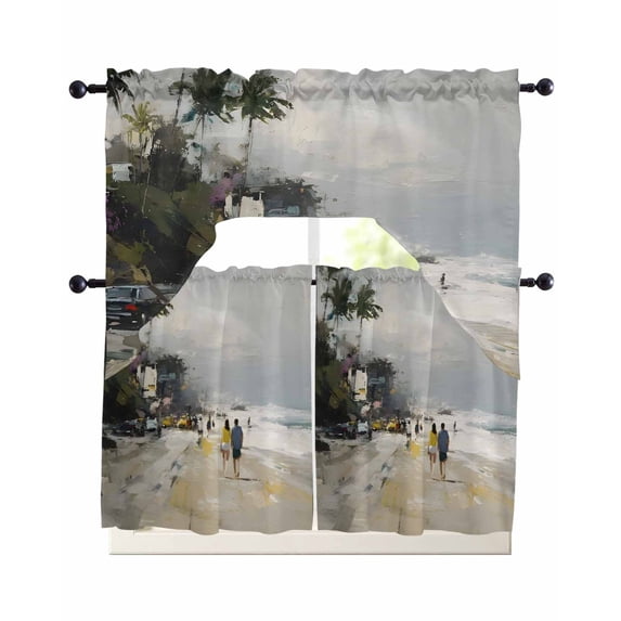Beach Ocean Kitchen Curtains Set for Windows 3 Piece Cafe Curtains 36 ...