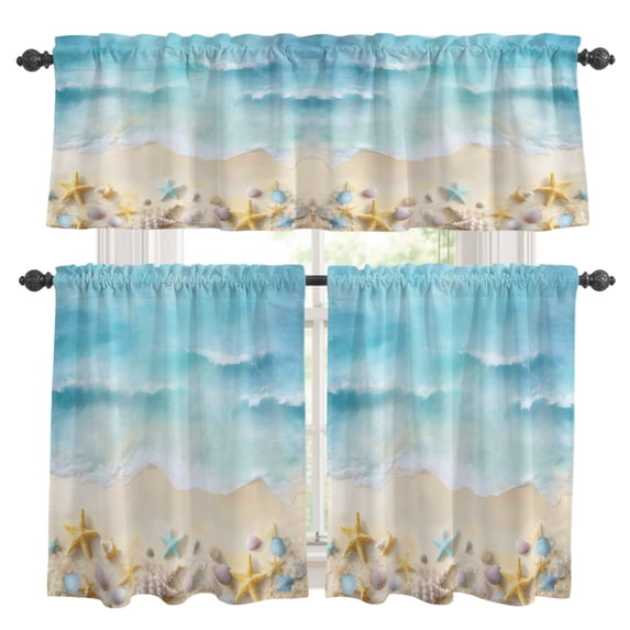 Beach Ocean Kitchen Curtains Set for Windows, Abstract Gradient Teal ...