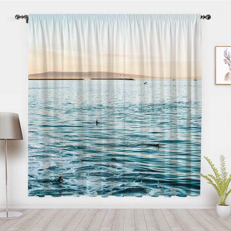 Beach Ocean Landscape Art Curtains, Modern Minimalist Window Curtains ...