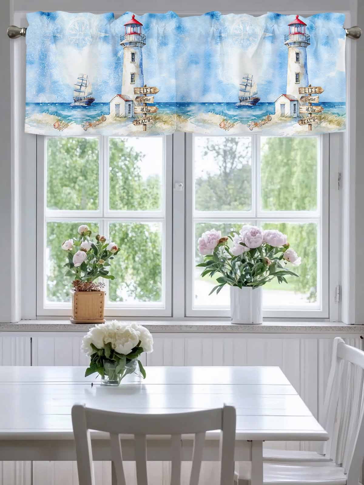 Beach Ocean Lighthouse Boat Valances for Windows,Kitchen Valance Rod ...