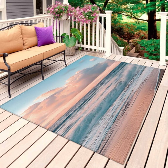 Beach Ocean Outdoor Rug 4x6 Ft, Non Slip Washable Area Rug, Sunset ...