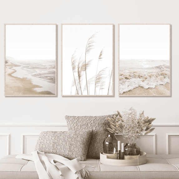 Beach Ocean Pampas Grass Coastal Poster Prints , Stretched Canvas ...