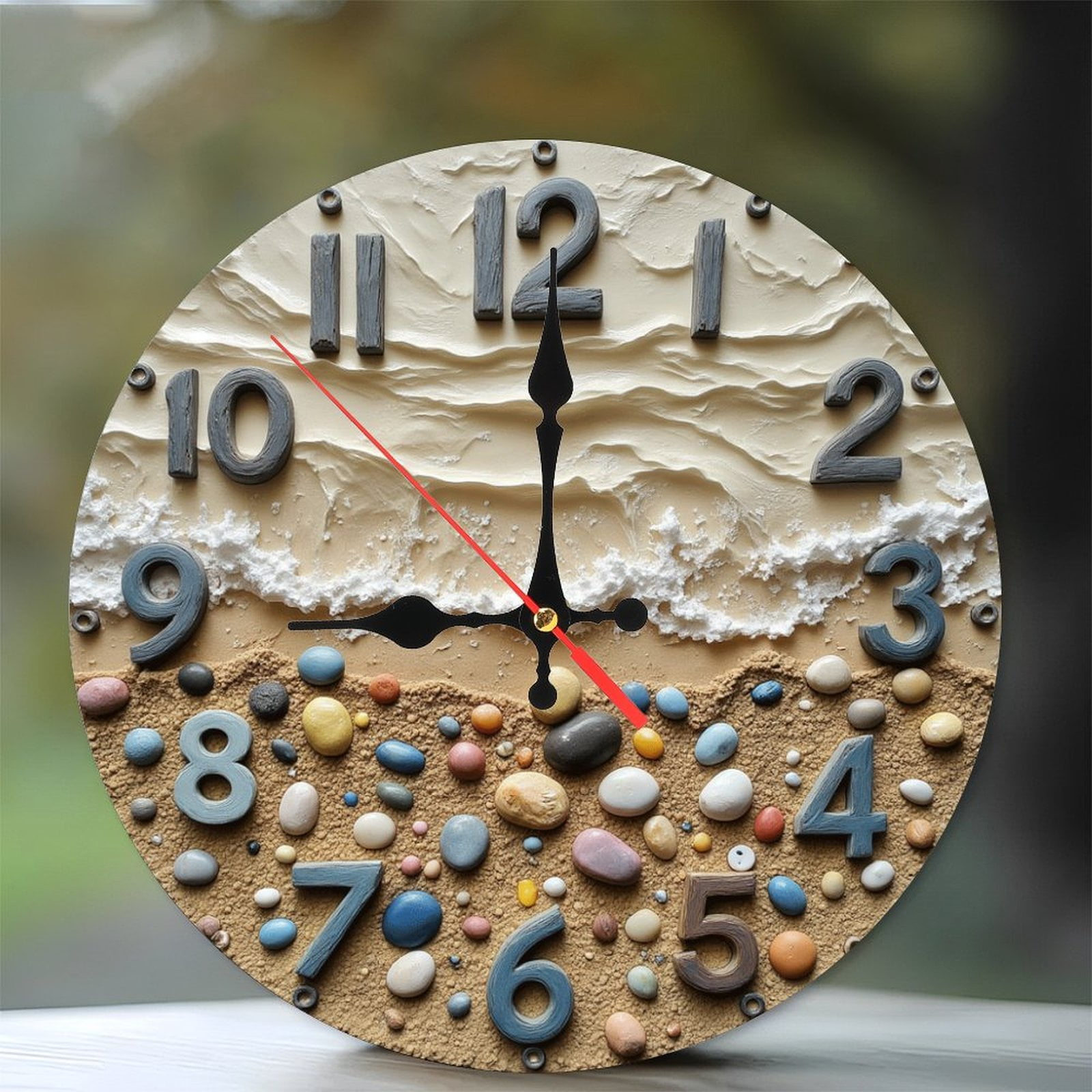 Beach Ocean Pebble Stone Wall Clock Handmade Decor 10-Inch Silent ...