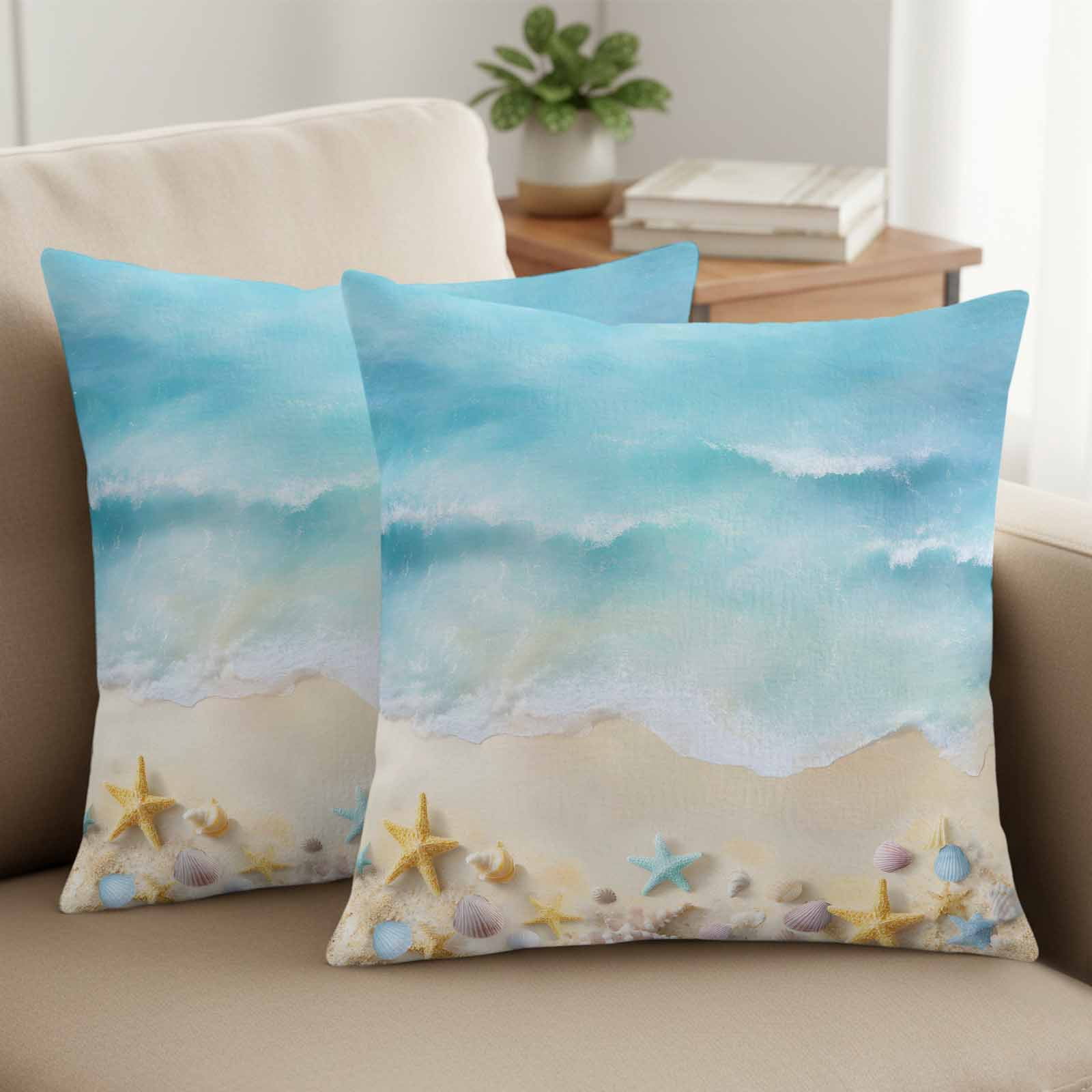 Beach Ocean Pillow Covers Set of 2, Abstract Gradient Teal Ocean ...