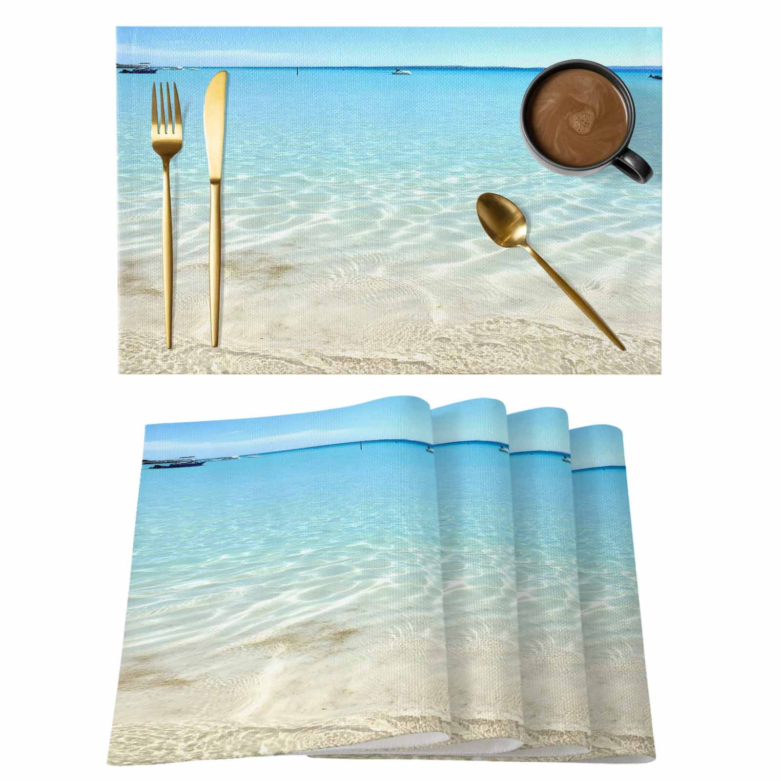 Beach Ocean Placemats Set of 12 Blue Sky Sea Waves Nature Landscape ...