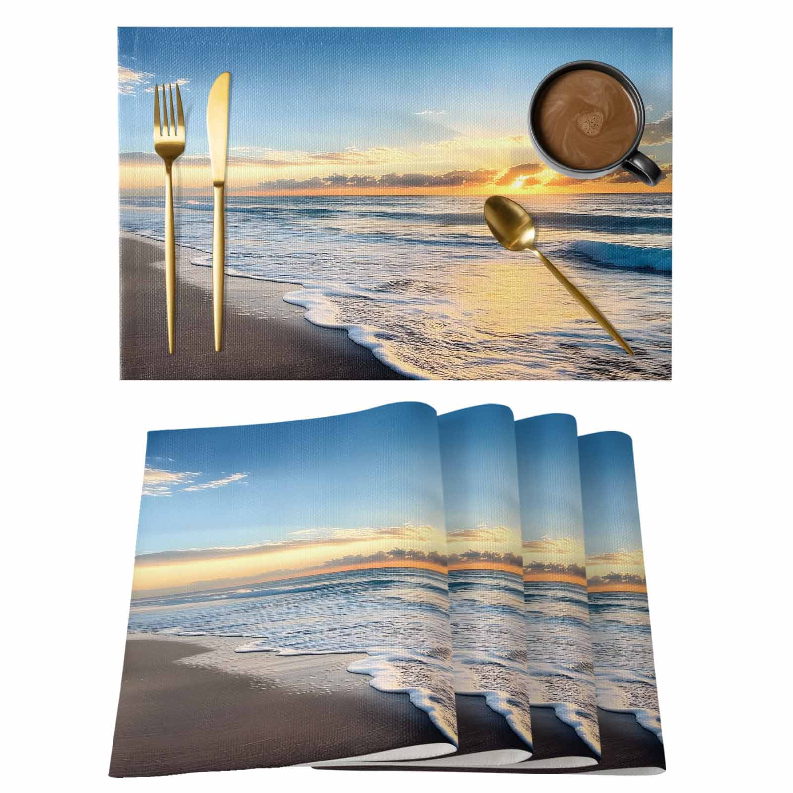 Beach Ocean Placemats Set of 8 Sunset Sea Waves Spray Sky Nature ...