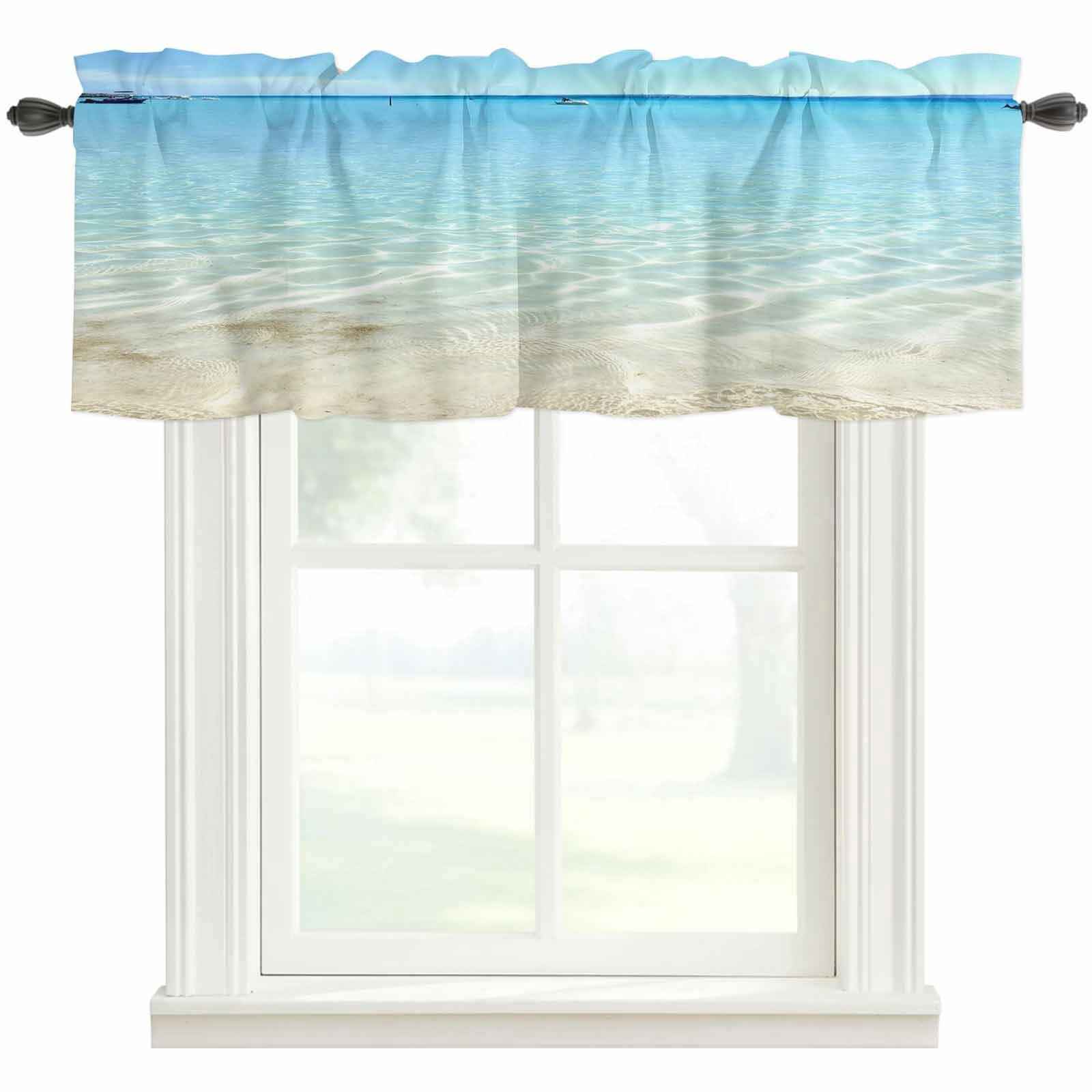 Beach Ocean Rod Pocket Curtain Valance, Blue Sky Sea Waves Nature ...