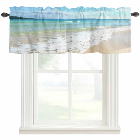 Beach Ocean Rod Pocket Curtain Valance, Nature Sand Sky Cloudy Sea ...