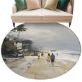Beach Ocean Round Rug 8ft Washable Circle Rugs Non Slip Coastal Seaside ...