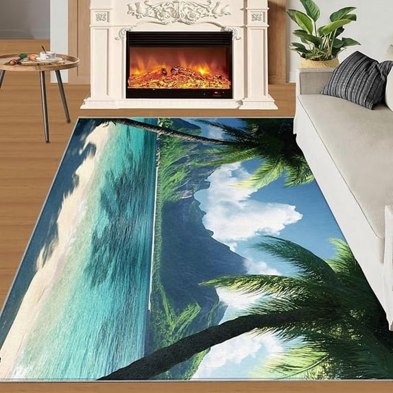 Beach Ocean Rug, Nature Landscape Washable Rugs, National Park Washable ...
