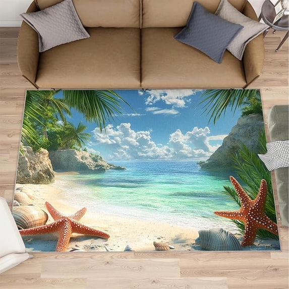 Beach Ocean Rugs for Bedroom, Blue Sky and White Clouds Home Decor ...