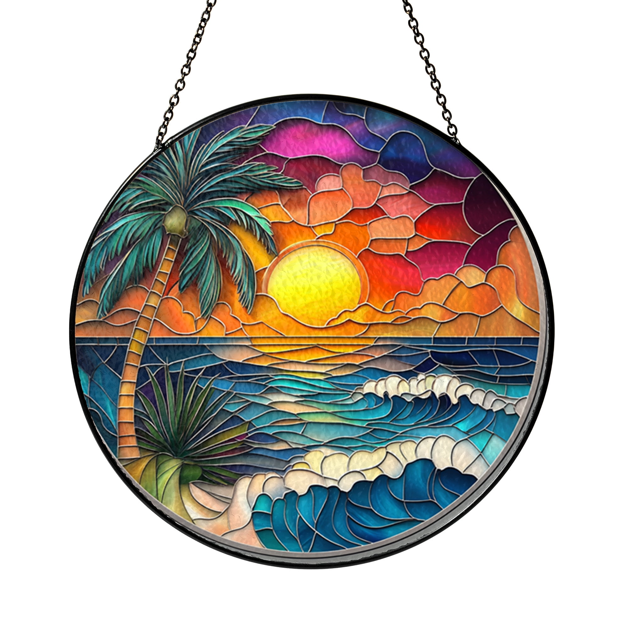 Beach Ocean Scene Stained Glass Suncatcher – Window Decor - Walmart.com