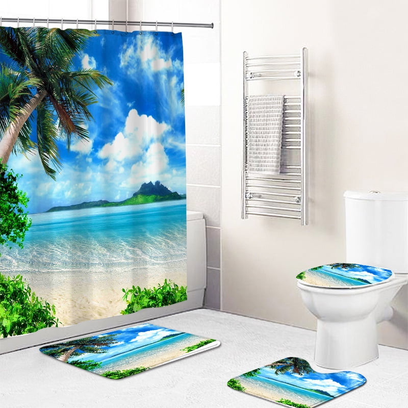 Beach Ocean Starfish Bathroom Set with Shower Curtain and Rugs ...