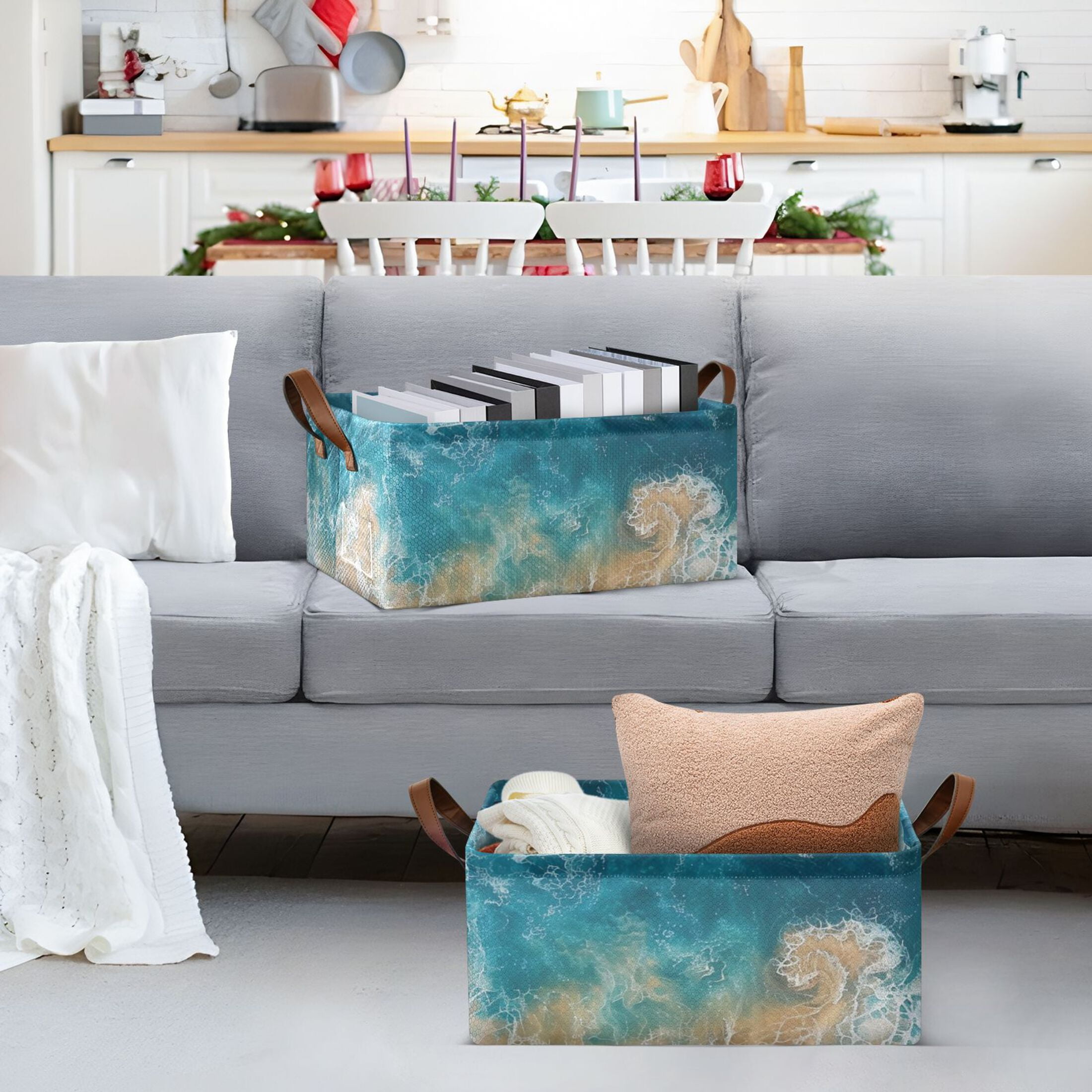 Beach Ocean Storage Bins with Handles Foldable Storage Baskets for ...