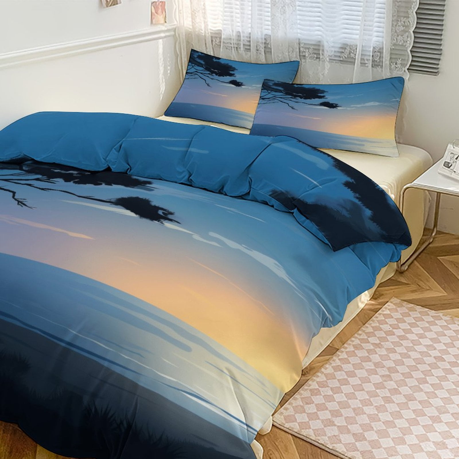 Beach Ocean Sunrise Sunset Bedding Sets Twin Duvet Cover 3 Piece Cute Bed Set for Boys Girls Kid ...