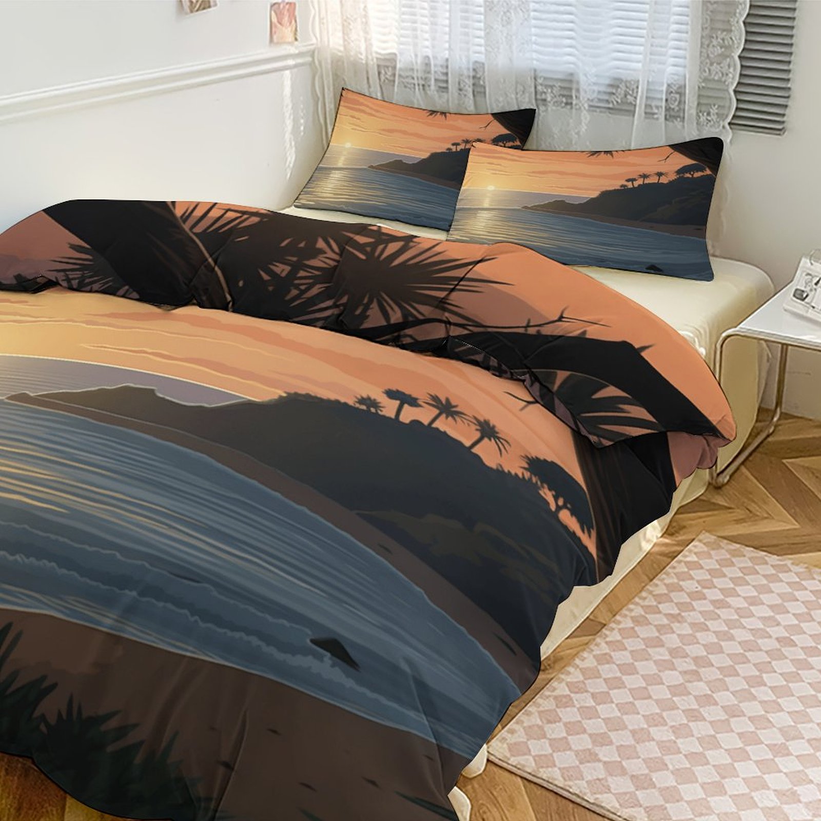 Beach Ocean Sunrise Sunset Bedding Sets Twin Duvet Cover 3 Piece Cute ...