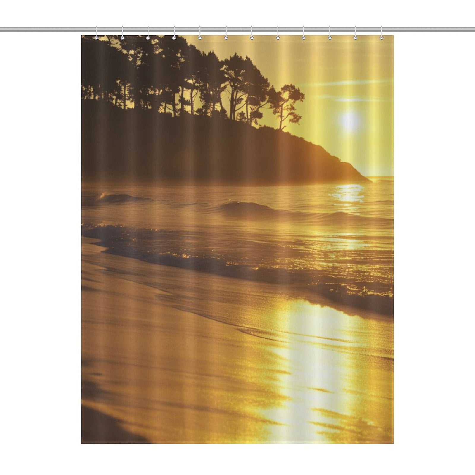 Beach Ocean Sunrise Sunset Cloth Fabric Bathroom Decor Set with Hooks ...