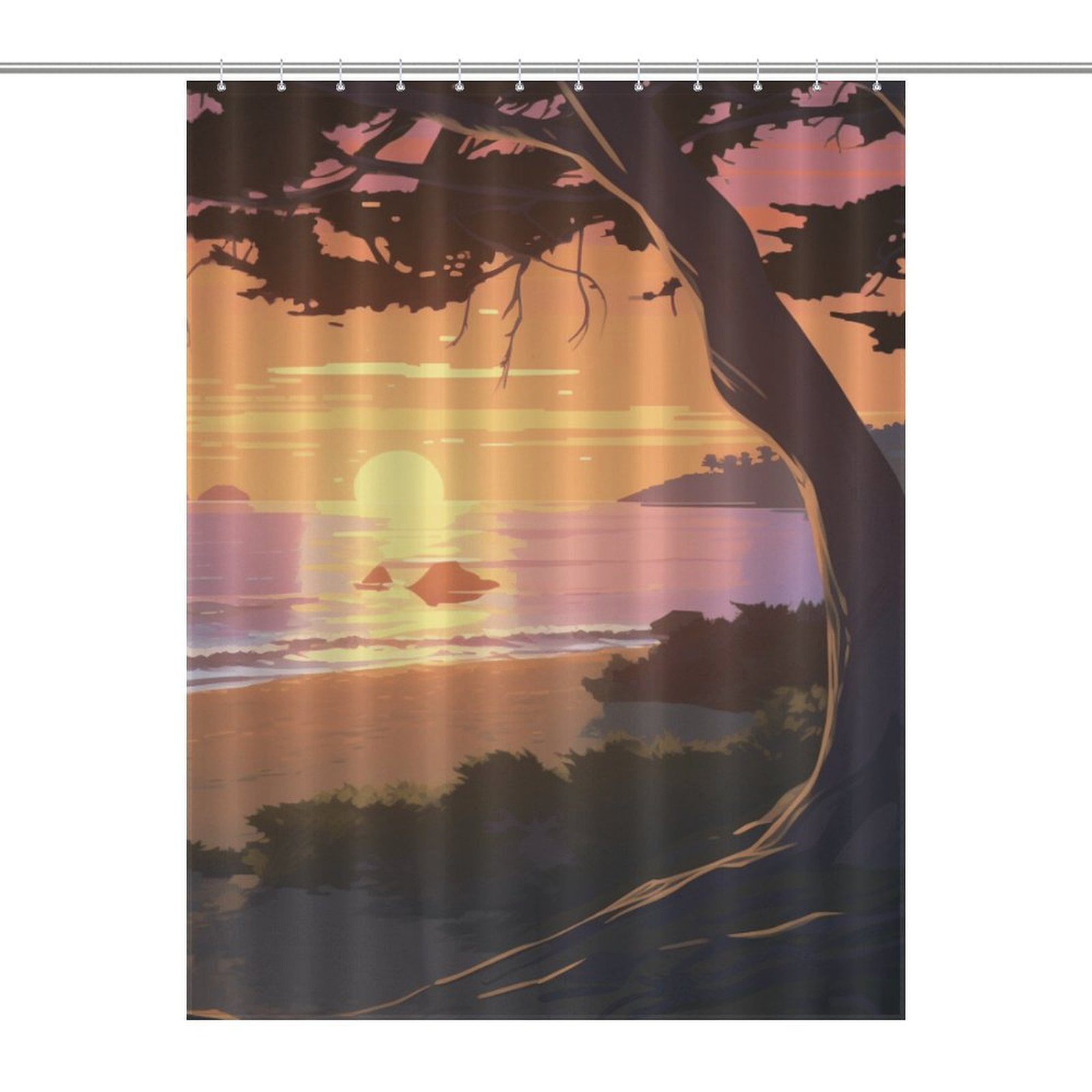 Beach Ocean Sunrise Sunset Shower Curtain , Enchanted Forest Scenic ...