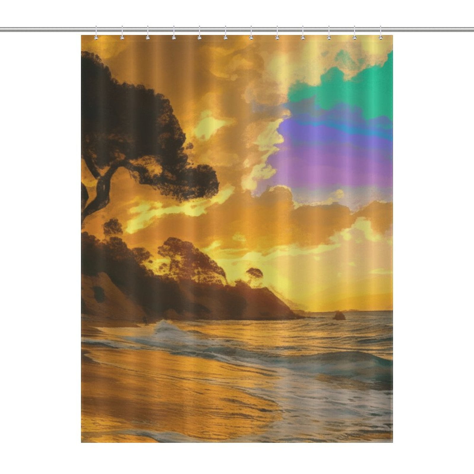 Beach Ocean Sunrise Sunset Shower Curtain , Enchanted Forest Scenic ...
