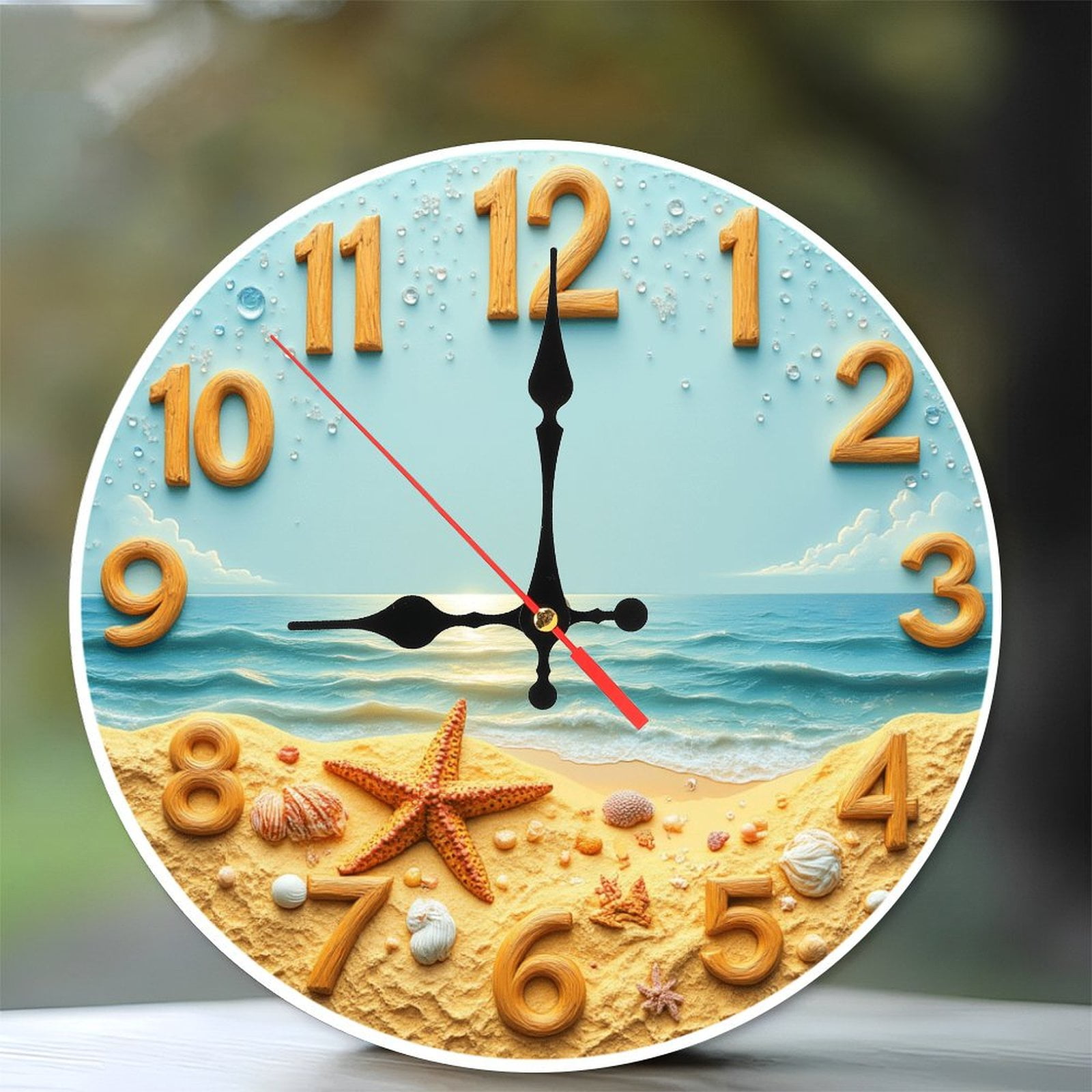 Beach Ocean Sunset Starfish Seashell Wall Clock 10-Inch Silent Wooden ...