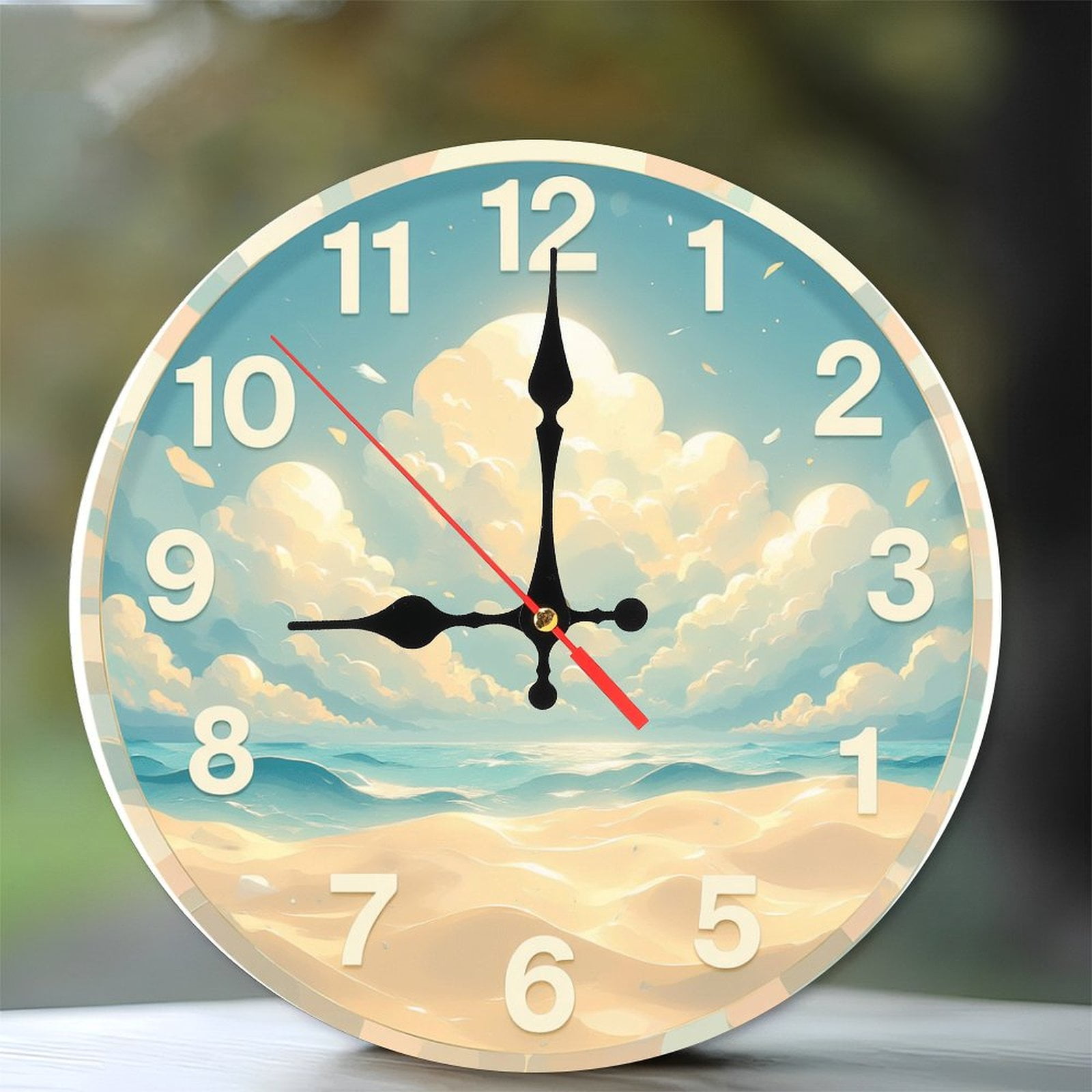 Beach Ocean Sunset Wall Clock Decor 10-Inch Silent Wooden Wall Clock, Battery Operated (AA ...